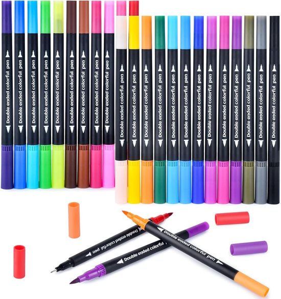 Dubbele Penseelstiften Set (24 Kleuren) - Stiften met Dubbele Punt voor ...