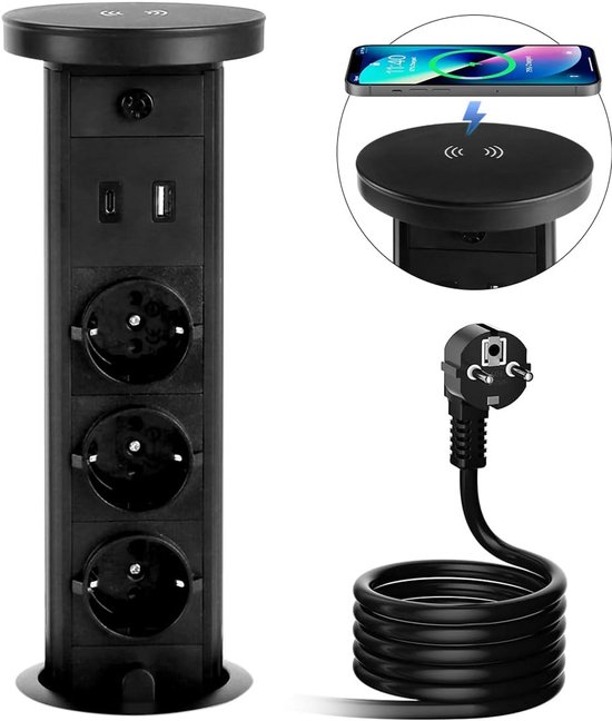 Inbouw Contactdoos Werkblad - Uitschuifbaar met USB-A, USB-C en ...