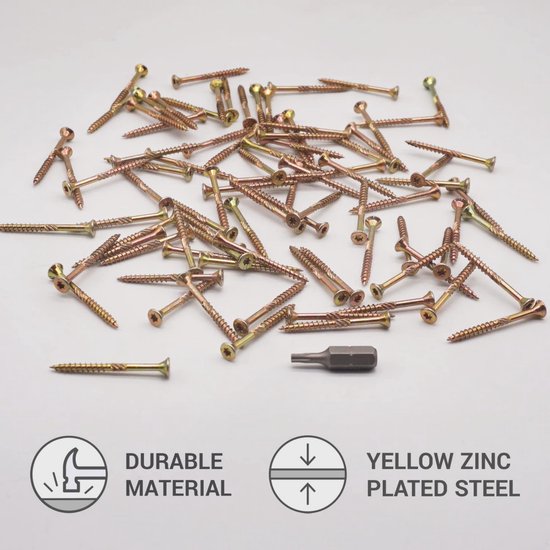 Pack van 100 Geel verzinkt staal Houtschroeven 3,0 x 35 mm - Torx-kop ...