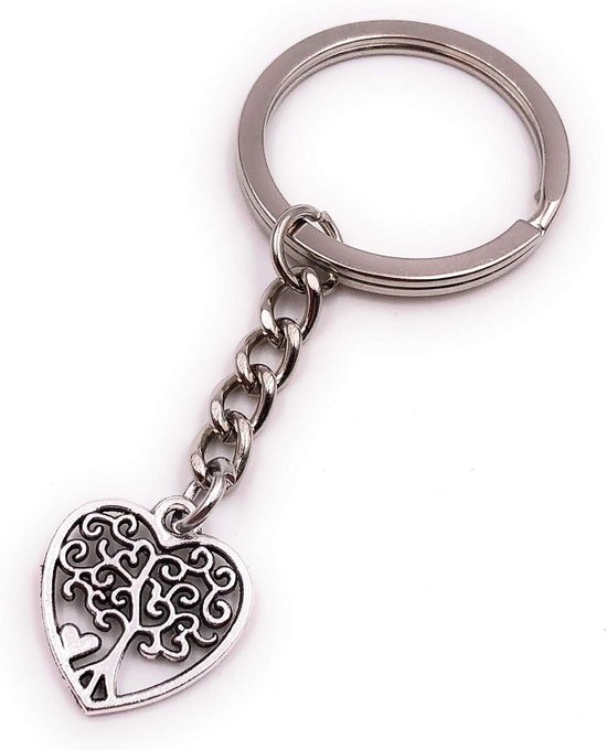 Levensboom Sleutelhanger in Hartvorm, Zilveren Hanger voor Sleutelbos | bol