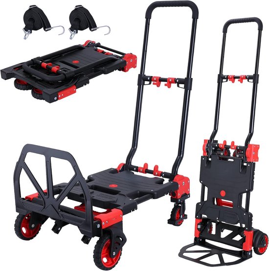 2-in-1 Opvouwbare Steekwagen 160 kg - Inklapbare Handkar met Intrekbare ...
