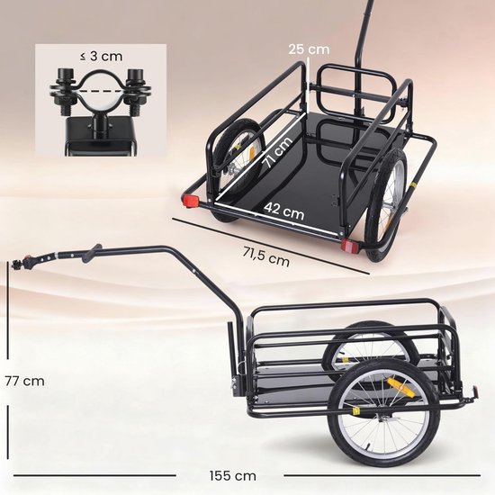 Vouwbare Fietskar met Universele Trekhaak en Stalen Constructie - Zwart ...