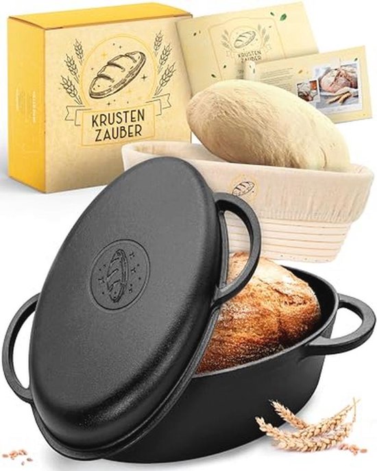 Gietijzeren braadpan 34 cm met deksel en rijsmand - Ideaal voor brood ...