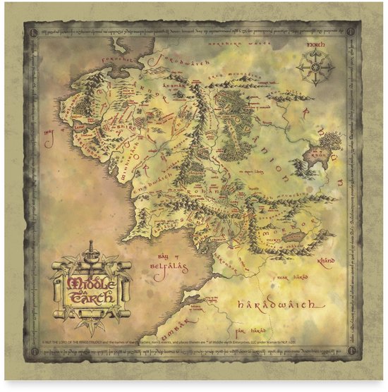 The Lord Of The Rings Kaart Van Midden-Aarde Poster 60x60 cm | bol