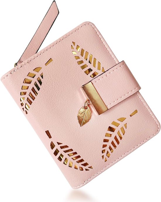 Dames Portemonnee Roze Dubbel Vouw PU Leer met Bladmotief | bol