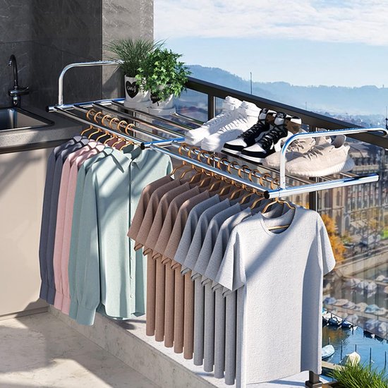 Inklapbaar Balkon Droogrek RVS - Ruimtebesparende Wasrek voor Binnen en ...