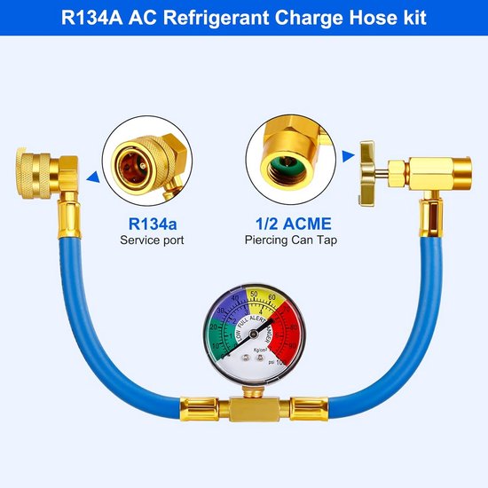 Universele Airco Vulslang met Manometer voor R134a & 1/2 ACME | bol