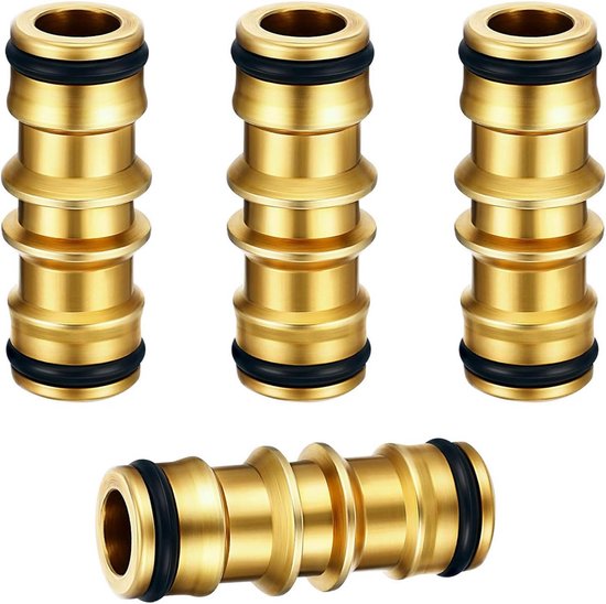 Set van 4 Dubbele Slangkoppelingen Messing - 1/2 Inch Snelkoppeling ...