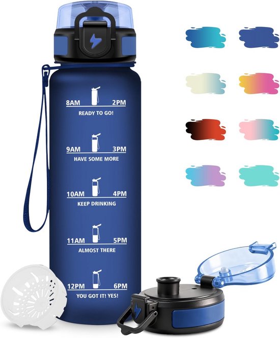 Motiverende Sport Waterfles met Tijdschaal en Filter - Lekvrij en ...