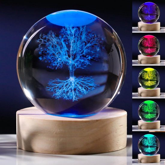 3D Tree of Life Crystal Ball 60mm - decoratief glazen ornament met boom ...