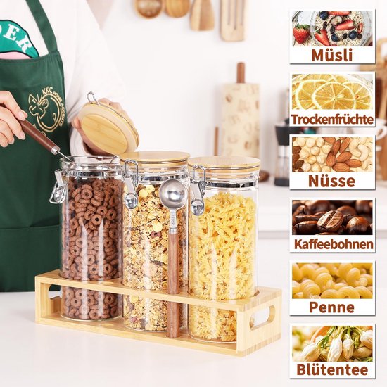 Glazen opbergdozen met deksel en houten rek | bol