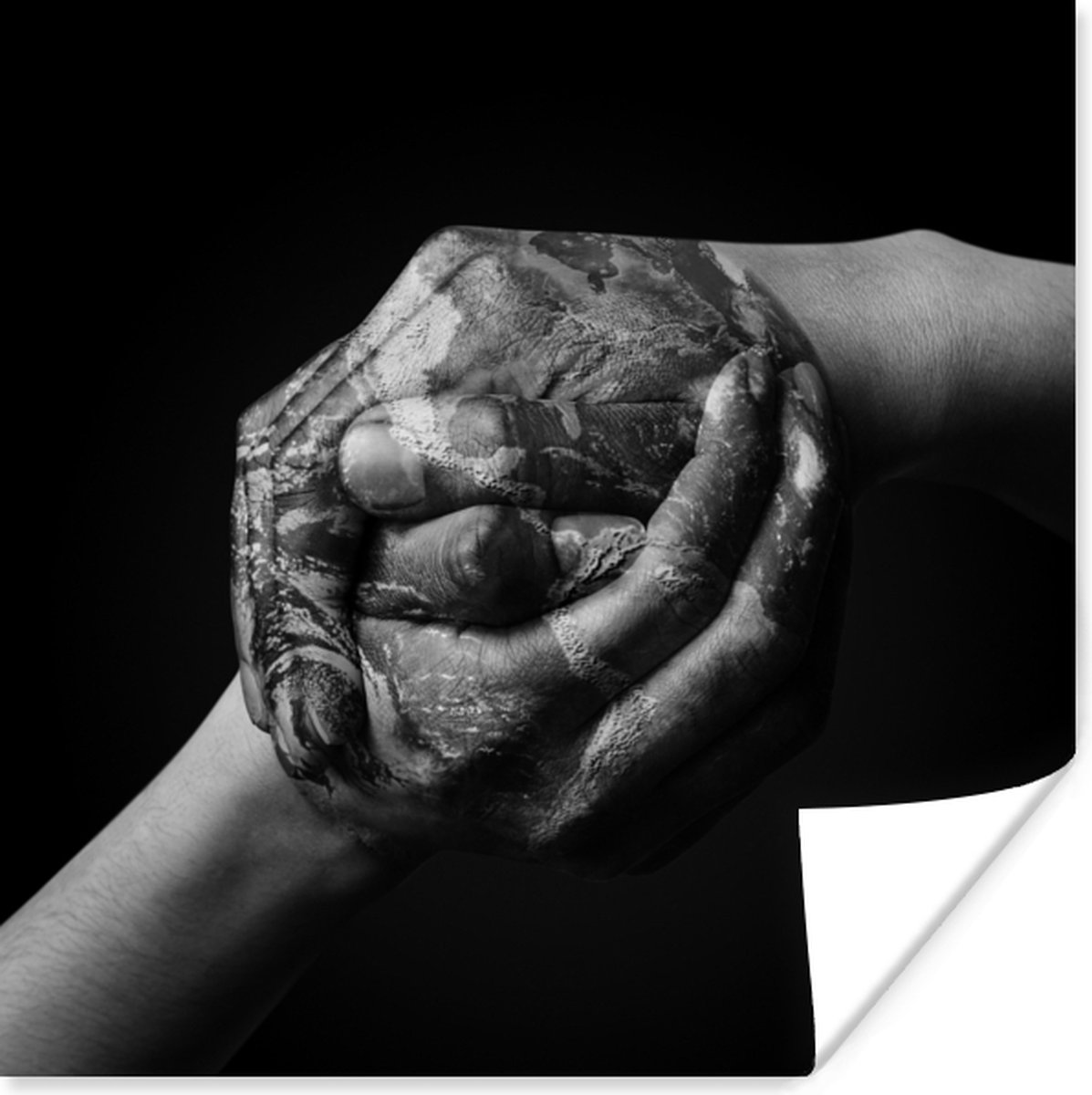 Terre sur les mains en papier poster noir et blanc 75x75 cm - Tirage ...