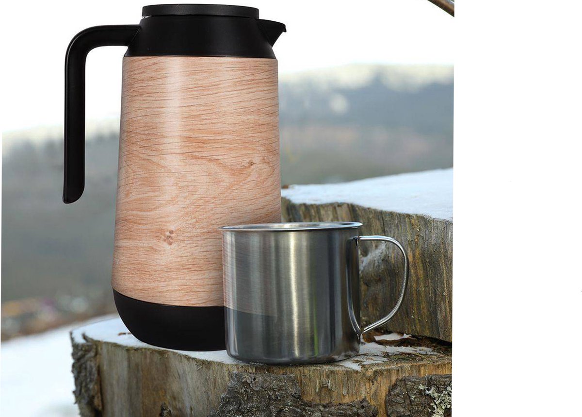 Thermoskan - Isoleerkan 1 liter - houtlook - Isoleerkannen - warmte tot +5h. | bol.com