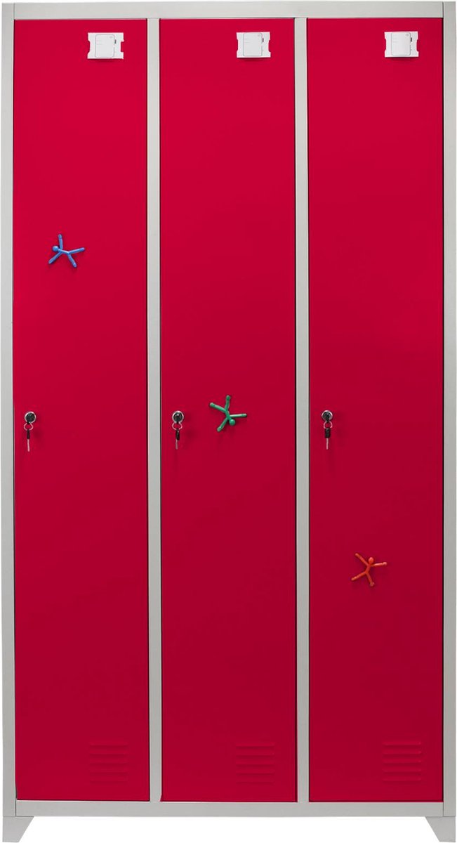 Lockerkast Metaal - Rood - Driedeurs - 90cm(b)x50cm(d)x180cm(h ...