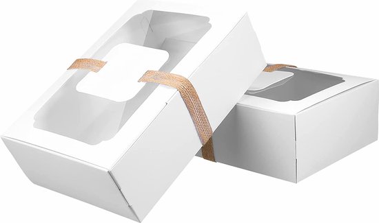 12 Stuks - Gebak Doosjes Met Raampje - Met Labels En Jute Lint ...