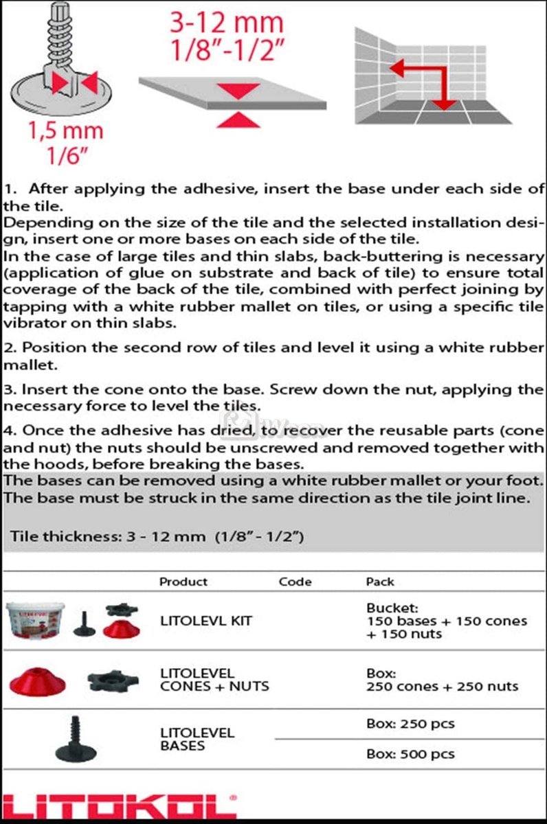 Litokol nivelleersysteem Litolevel Nut + Cone (250 nuts + 250 cones ...