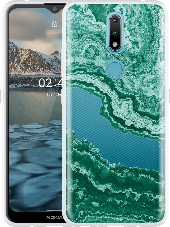 Hoesje geschikt voor Nokia 2.4 Turquoise Marble Art | bol