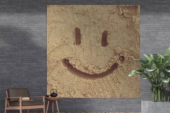 Tuin poster Smiley in het zand - 200x200 cm - Tuindoek - Buitenposter | bol