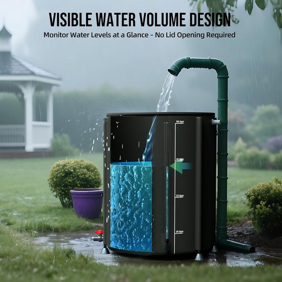 Opvouwbare Regenton Zwart 200 Liter - Regenwater Opvangbak met Kraan en ...