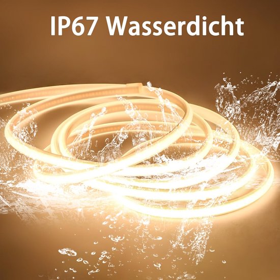 Waterdichte COB LED Strip 2 Meter - Warm Wit 3000K - Direct op 230V ...