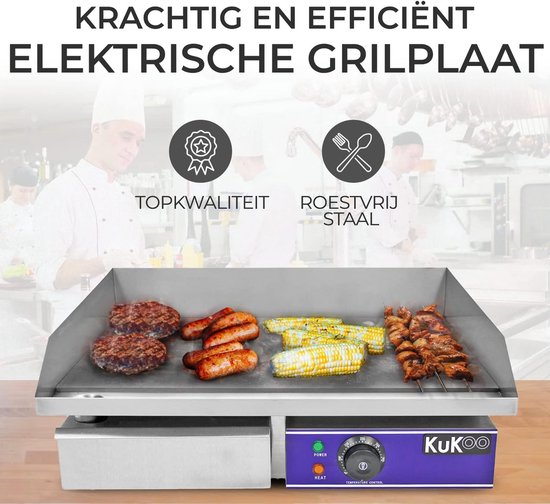 Elektrische Bakplaat Profi RVS Grillplaat 50 cm met Hoge Spatrand | bol