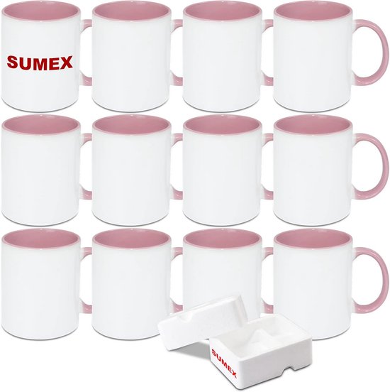 Set van 12 Sublimatie Mokken Wit met Roze Binnenkant voor Hoge ...