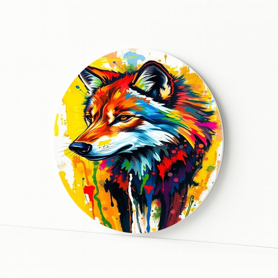 Wolf wandbord - Rond kunstwerk - Wandobject rond - 60x60 cm | bol