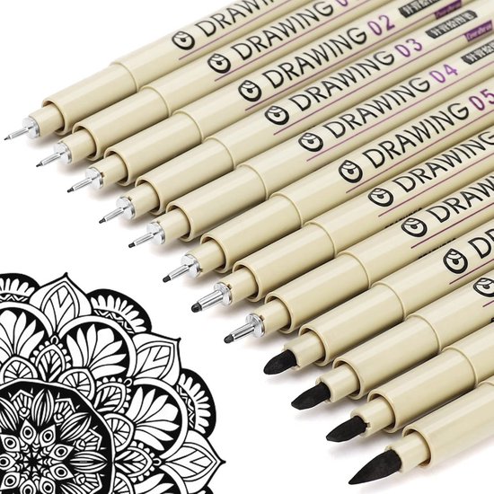 Set van 12 Micro Fineliner Tekening Pennen voor Professionele Artiesten ...