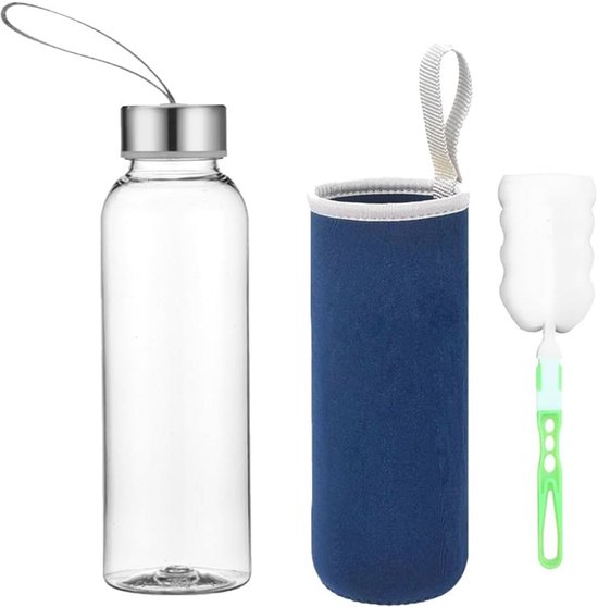 Klassieke Glazen Waterfles met Nylon Tas voor Sport en Reis - 750 ml ...