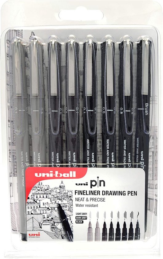 Set van 8 Waterbestendige Fineliners met Diverse Puntmaten voor ...