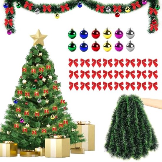 Kerstslinger 10 m – Met 24 Bogen & 12 Ballen – Grote Dennenslinger voor ...
