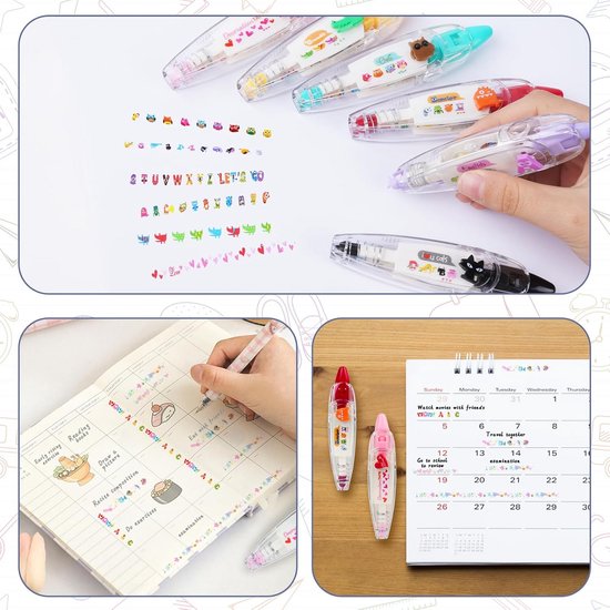 Set van 6 Decoratieve Correctielint Pennen met Leuke Cartoon Patronen ...