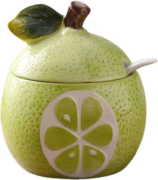 Keramische suikerpot en voorraadpot met deksel en lepel - Groene Pomelo ...