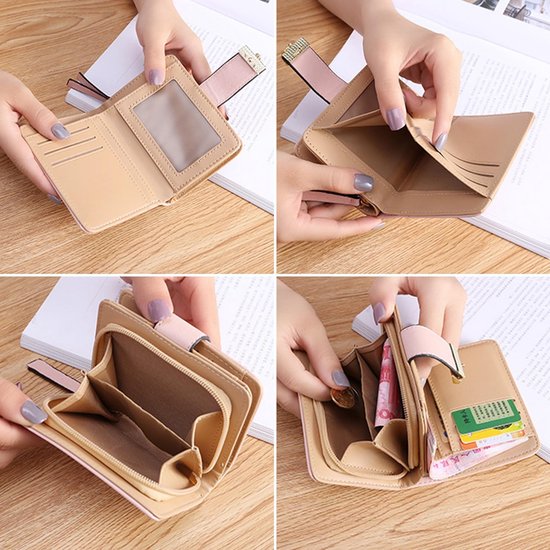 Dames Portemonnee Roze Dubbel Vouw PU Leer met Bladmotief | bol