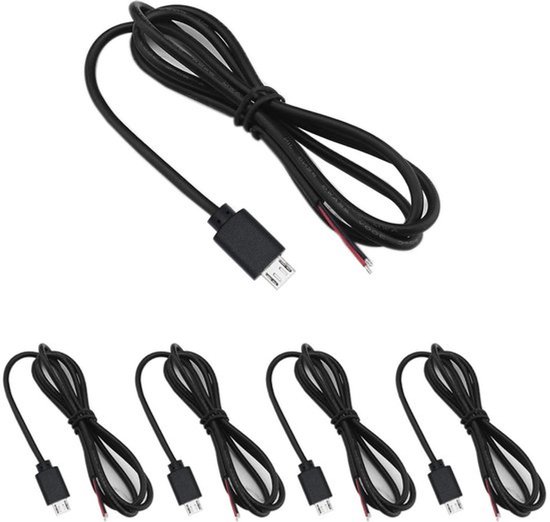 KARZO - Set van 5 micro-USB pigtail verlengkabels met 2-aderige blanke ...
