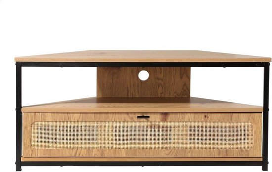 TV-meubel Hoek met Rotan Deur - Houtlook en Metalen Poten - Compact ...