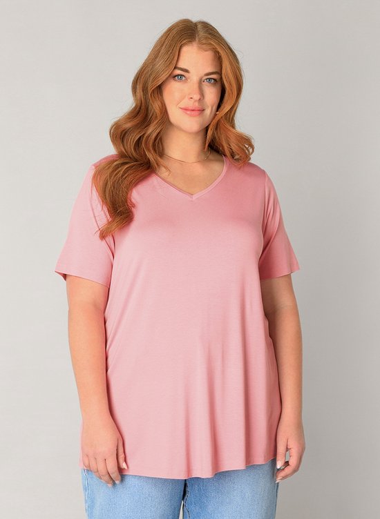 BASE LEVEL CURVY Alba T-Shirts - Soft Pink - maat 0(46) | bol