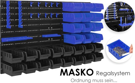 MASKO® wandrek + stapelbak + gereedschapshouder | 45 tlg | Uitbreidbaar ...
