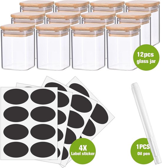 Pots en Verres rectangulaires en verre avec couvercle, lot de 12 bocaux ...