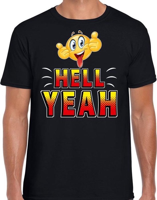 Funny emoticon t-shirt Hell yeah zwart voor heren - Fun / cadeau shirt ...