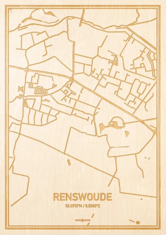 Kaart Renswoude - Gegraveerde stadskaart Hood&Wood - Hout, A4 | bol.com