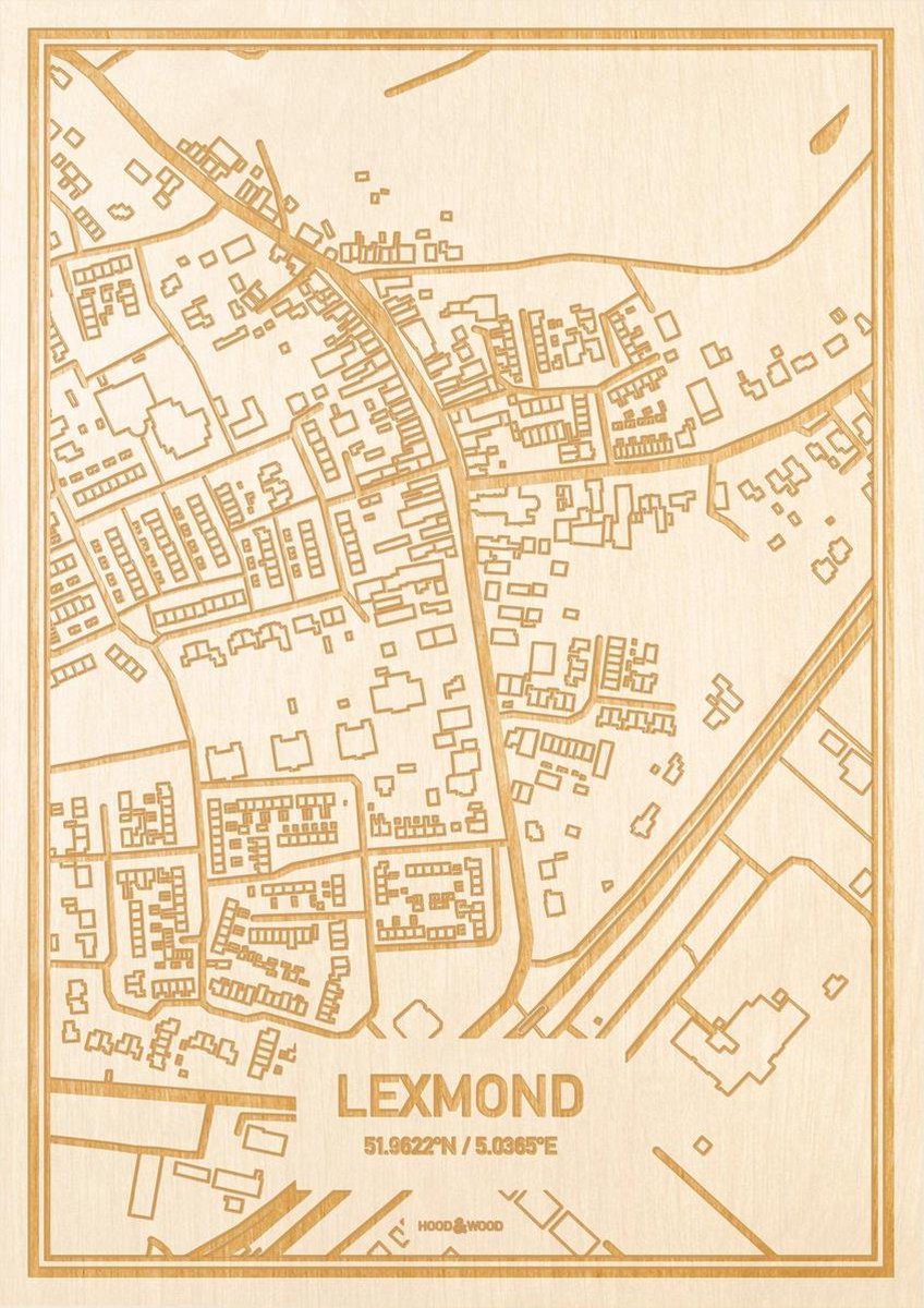 Kaart Lexmond - Gegraveerde stadskaart Hood&Wood - Hout, A4 | bol.com