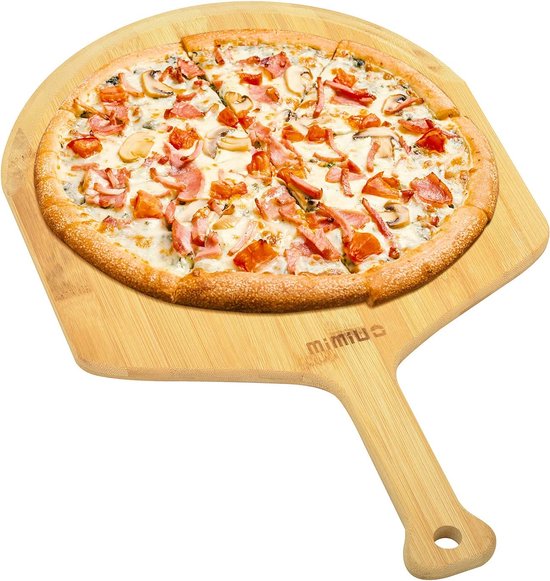 Bamboe pizza scoop, Pizza cutter met opvouwbare houten handvat voor ...