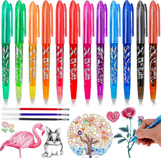 Pencilluxe® 12-delige set uitwisbare pennen met 24 extra navullingen ...
