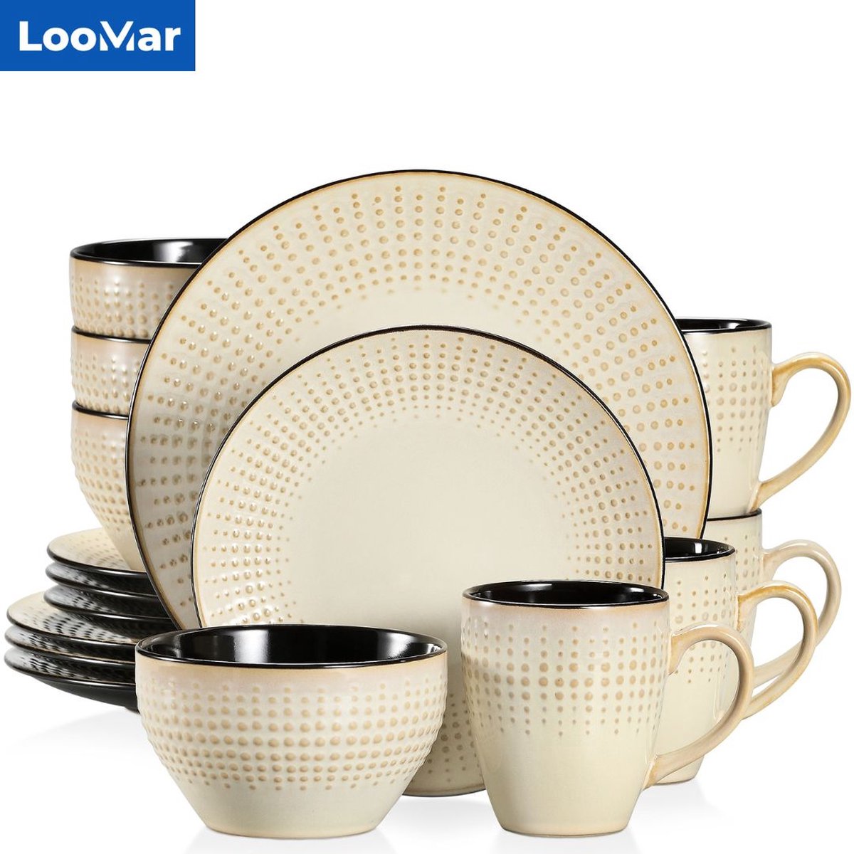 LooMar Luxe Serviesset – 16 delig – 4 persoons – Porselein - Bordenset ...