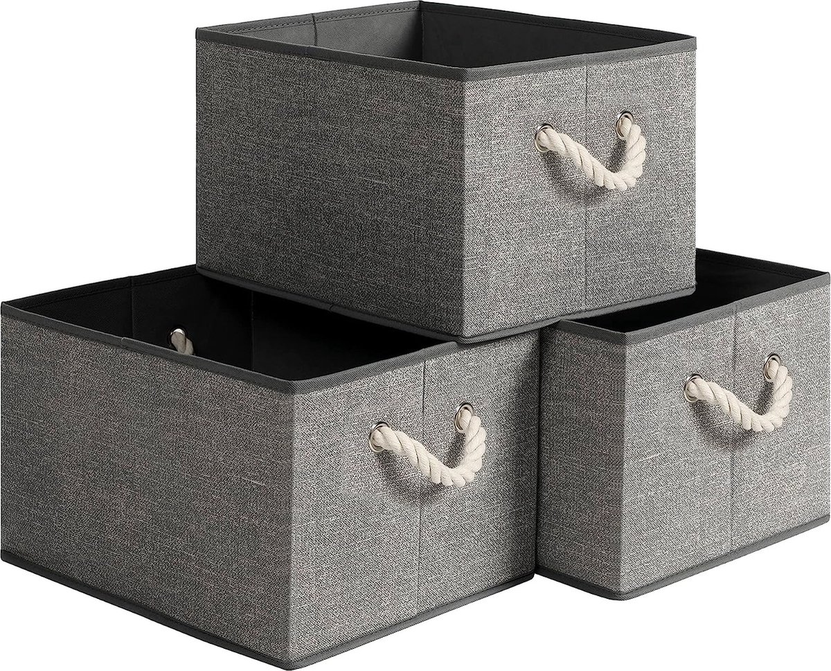 Opbergdozen, set van 3, stoffen dozen zonder deksel, met handgrepen, 40 ...