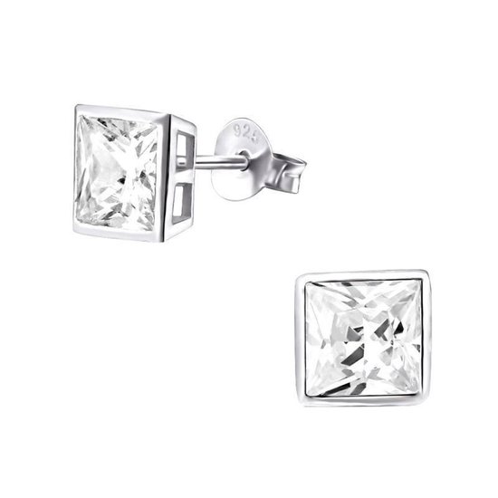 Boucles d' Boucles d'oreilles en argent carré -transparent-Zircone- Argent 925 -6mm | bol.com
