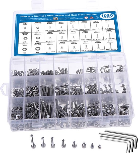 MMOBIEL 1080 st. Roestvrij stalen Schroeven en Moeren set Hex Socketkop ...