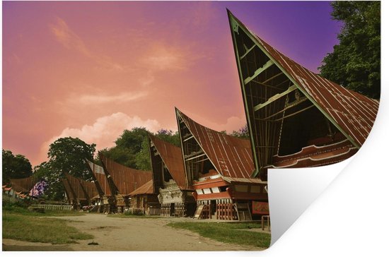 Muurstickers - Dorp - Roze - Huizen - 120x80 cm - Plakfolie | bol.com