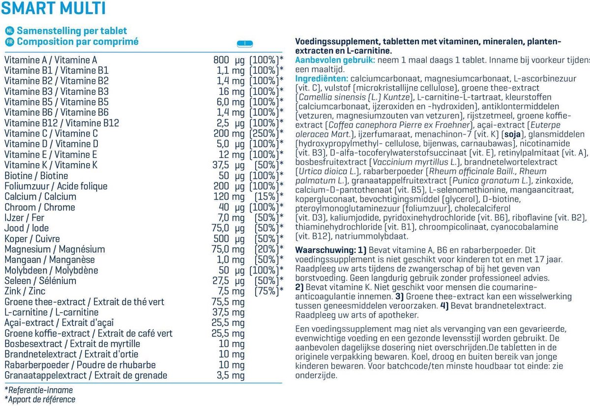 Body & Fit Smart Multi - Multivitamine - 100% van alle Vitamines ...